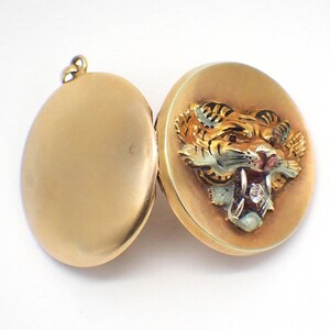 Art Nouveau Tiger Locket Pendant Diamond 10K Gold Enamel - Etsy