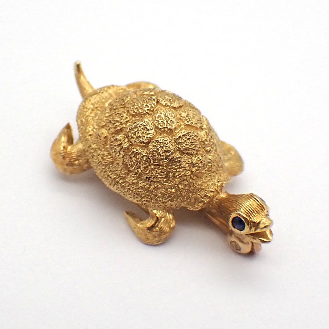 Turtle Tortoise Brooch Pin 18K Gold - Etsy