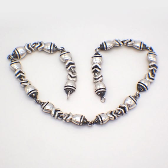 Figural Fish Link Chain Necklace Sterling Silver Mexi… - Gem