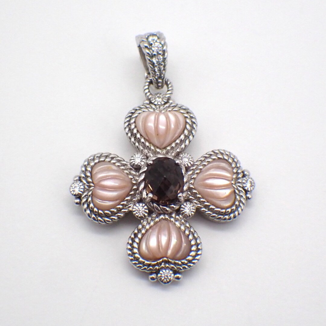 Judith Ripka Cross Pendant Sterling Silver Mother of Pearl Smoky Quartz ...