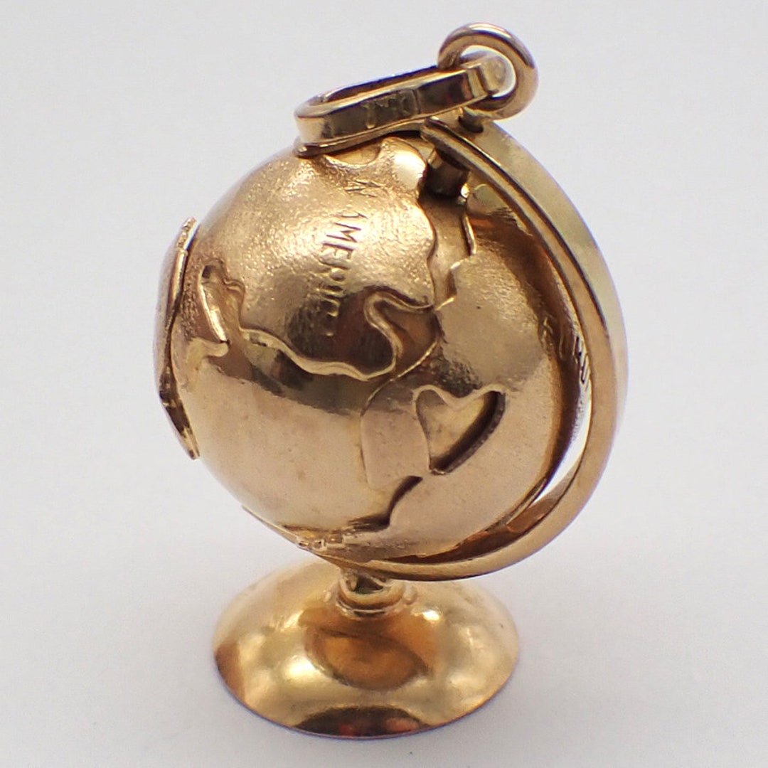 Earth Globe Pendant Charm 18K Gold - Etsy