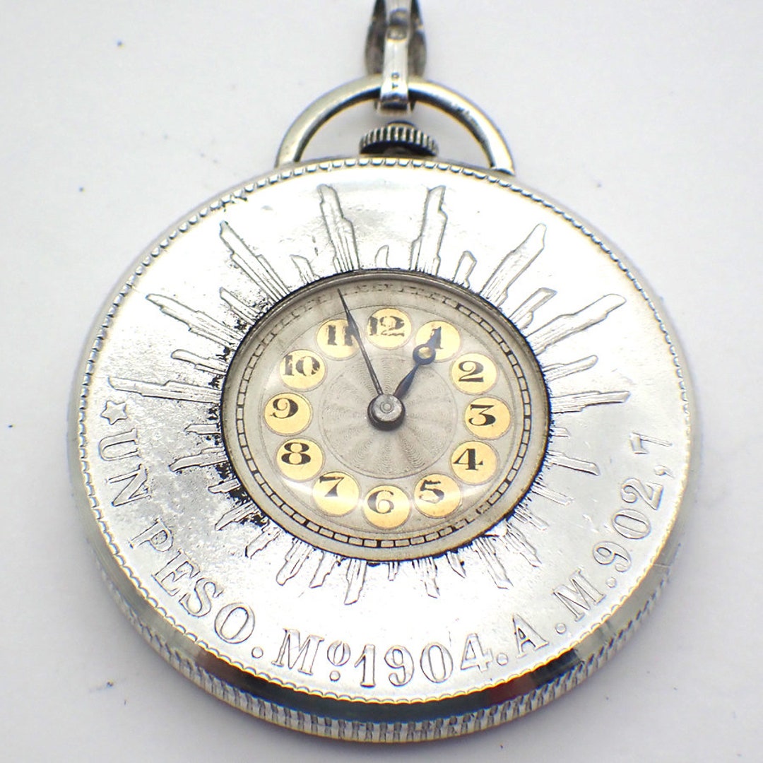 Miniature Pocket Watch Un Peso Coin Silver Case - Etsy