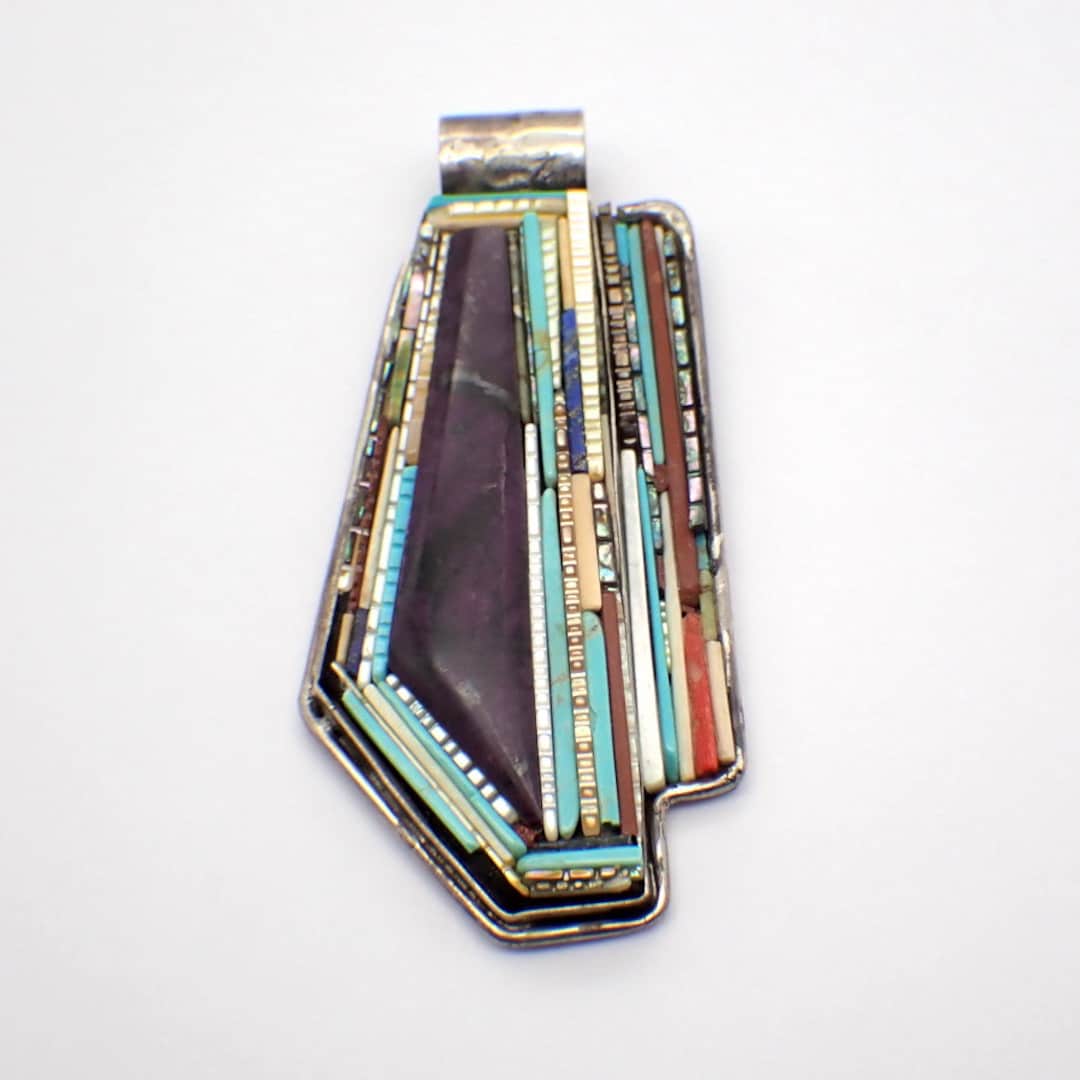 Multi Stone Inlay Pendant Sterling Silver Henry Rosetta Santo Domingo ...