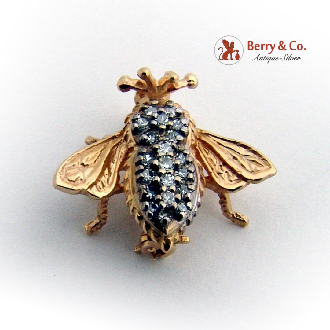 Figural Bug Insect Pin Single Cut Diamonds 14K Yellow Gold - Etsy