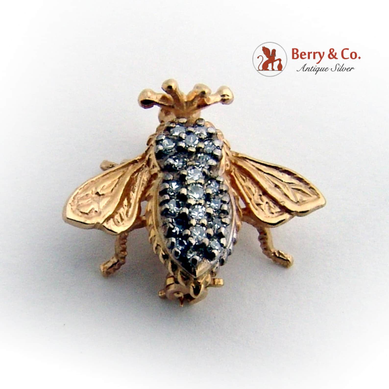 Figural Bug Insect Pin Single Cut Diamonds 14K Yellow Gold - Etsy