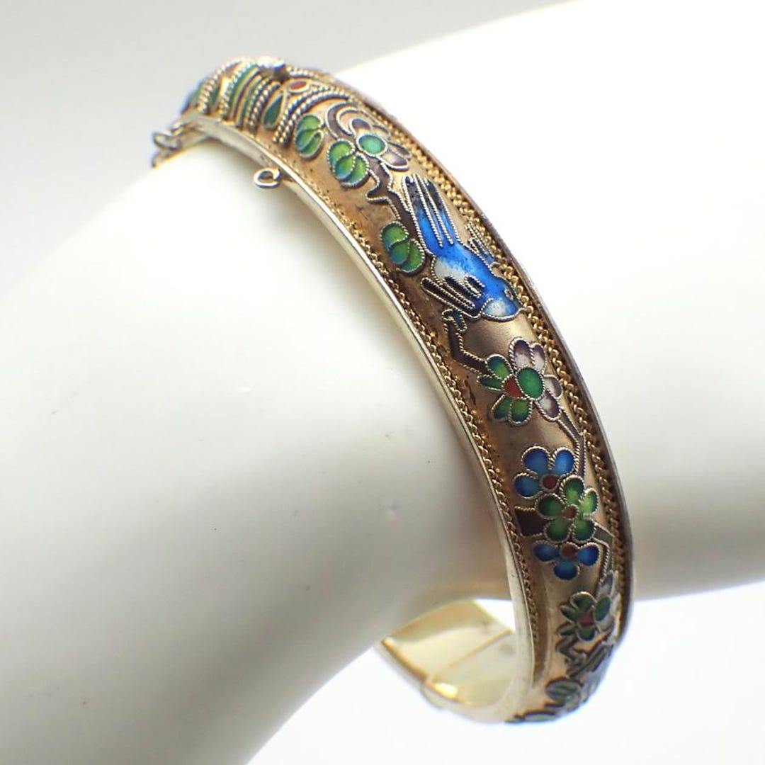 Chinese Silver Bangle Bracelet Vermeil Cloisonne Enamel - Etsy