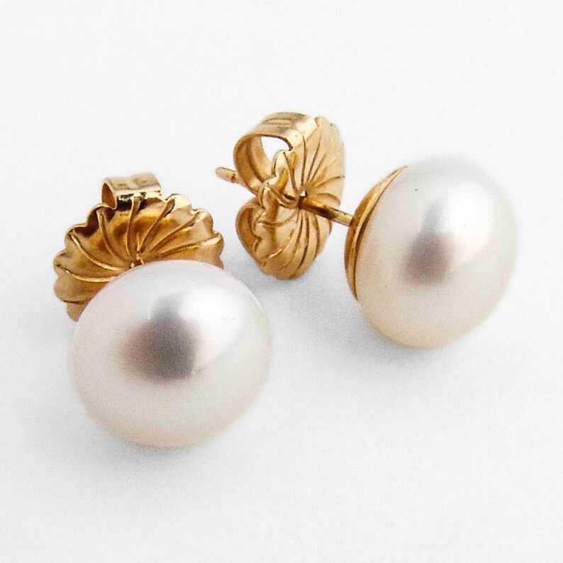 Cultured Pearl Stud Earrings 14K Yellow Gold - Etsy