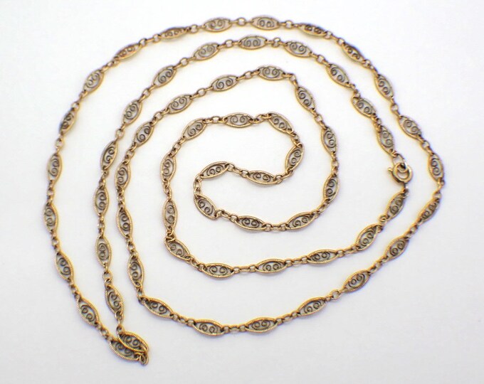 Long Filigree Link Chain Necklace Gold Filled - Etsy