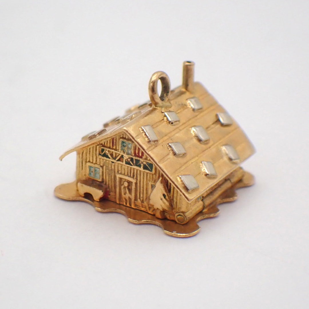 House Form Movable Charm 18K Yellow Gold Enamel - Etsy