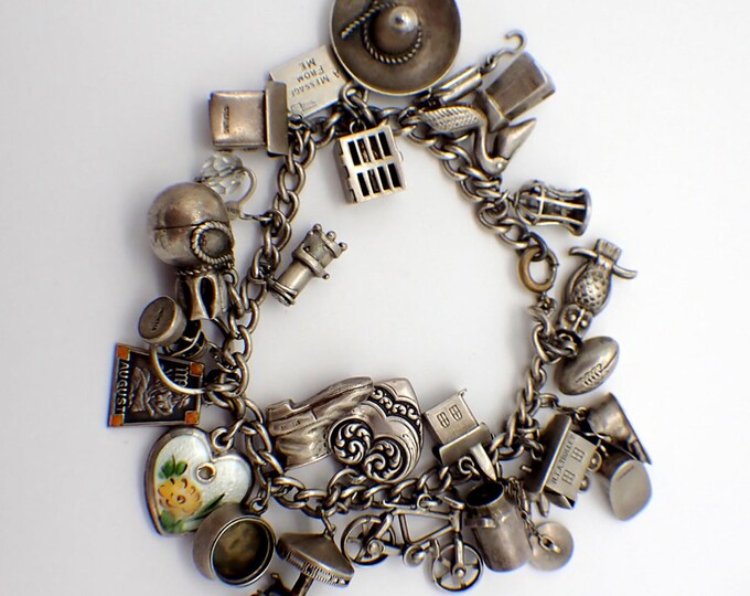 Charm Bracelet 28 Pcs Sterling Silver Movable Charms - Etsy