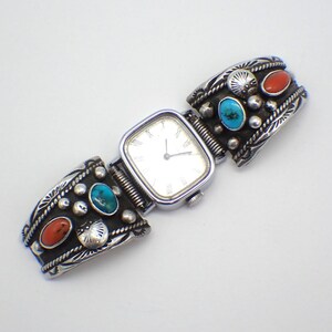 Navajo Watch Ends Sterling Silver Turquoise Coral - Etsy