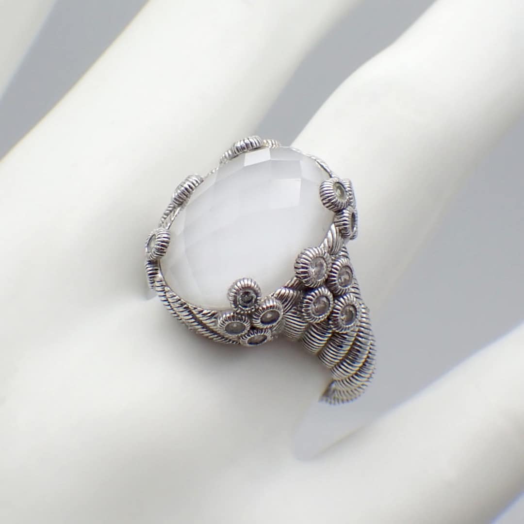 Judith Ripka Ring Faceted White Agate Doublet Sterling Silver CZ - Etsy