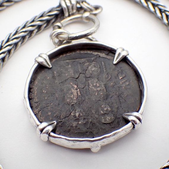 Ancient Byzantine Copper Coin Pendant Necklace Sterli… - Gem
