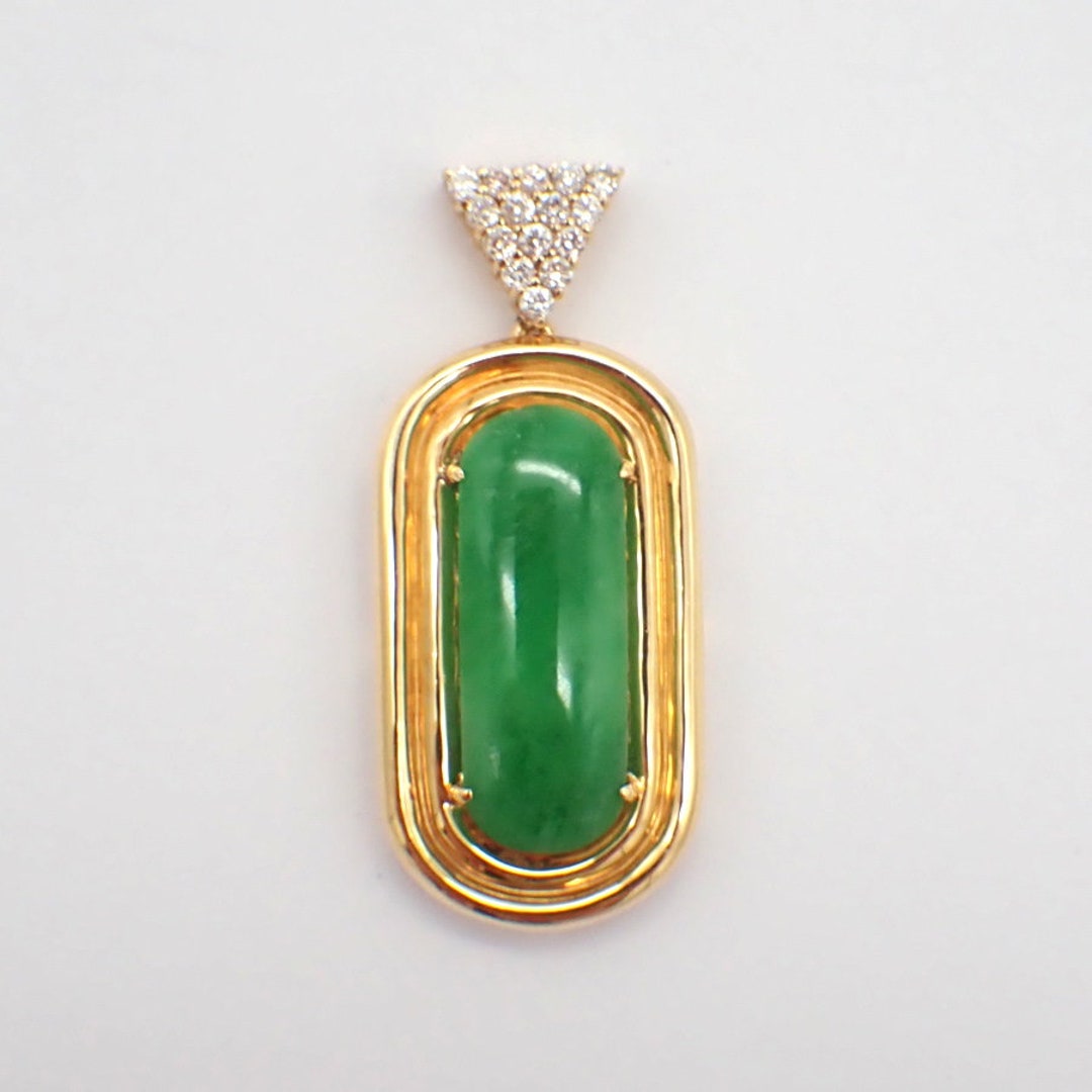 Green Jade Diamond Pendant 18K Gold - Etsy