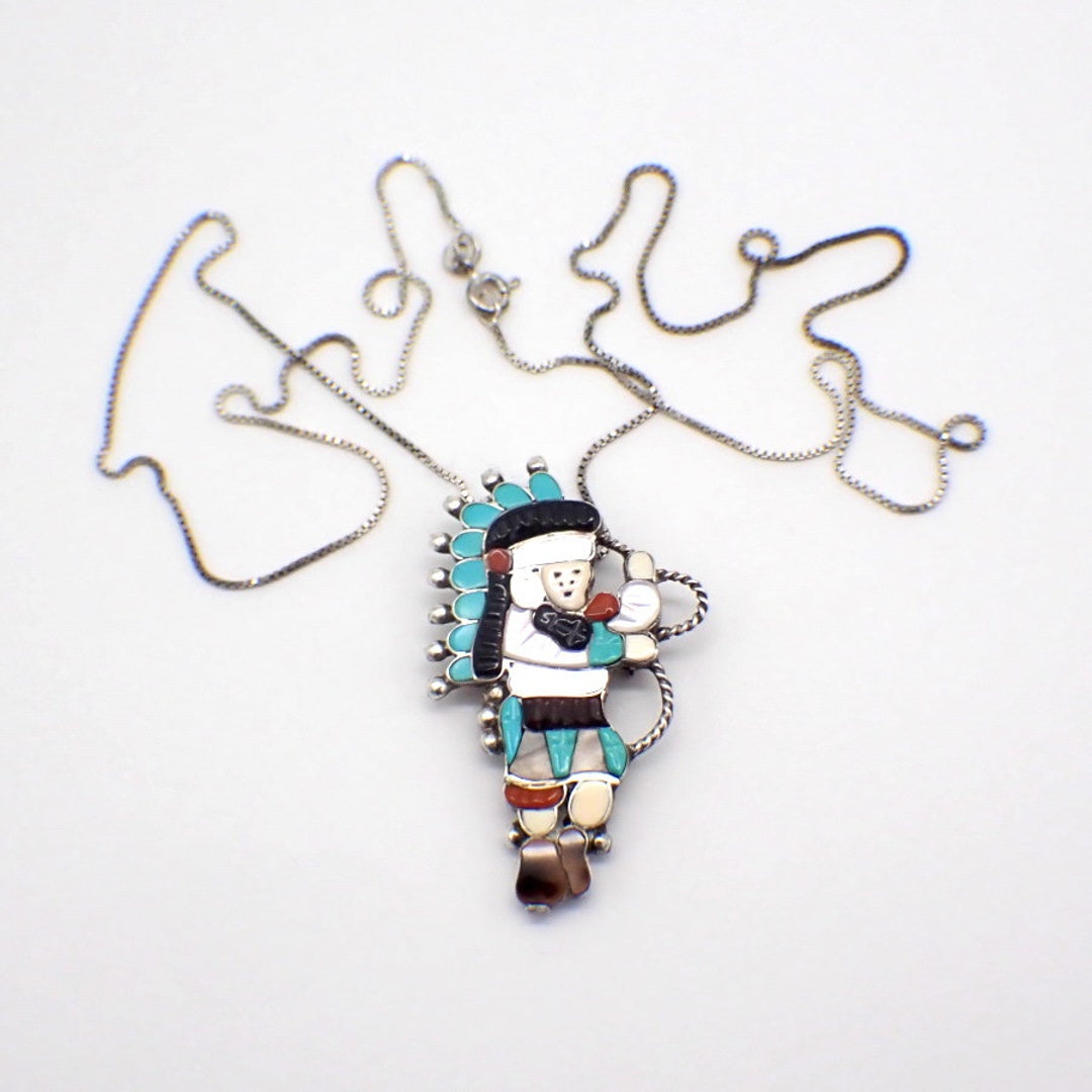 Zuni Chief Brooch Pendant Lavonne Lalio Sterling Silver Gems - Etsy