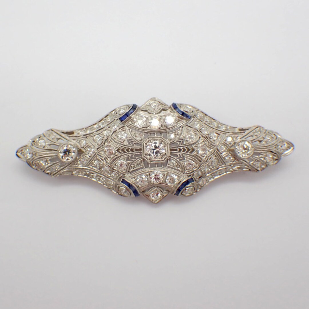 Edwardian Diamond Sapphire Brooch Pendant Platinum Filigree Design - Etsy