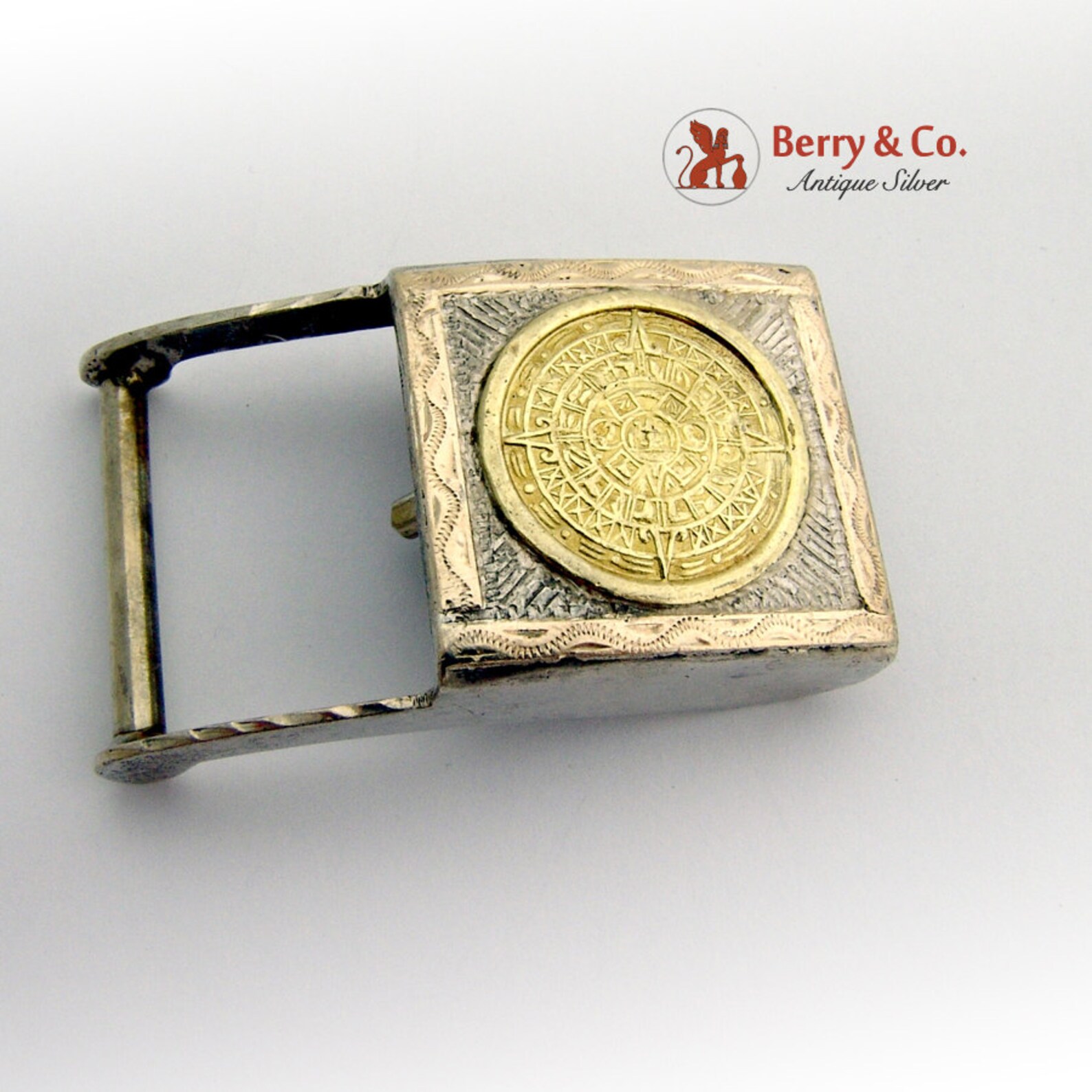 Gold Tone Mayan Calendar Belt Buckle Plata De Jalisco Sterling Silver ...