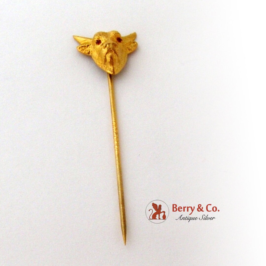 Figural Bull Head Stick Pin Garnet Eyes 10K Yellow Gold - Etsy