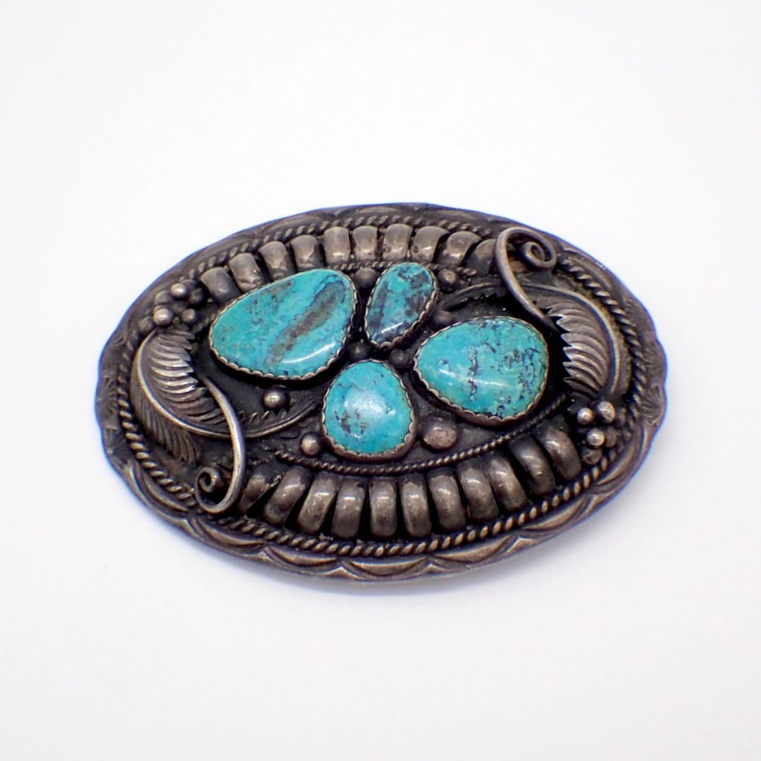 Navajo Blossom Belt Buckle Turquoise Sterling Silver Stover Paul 1977 ...