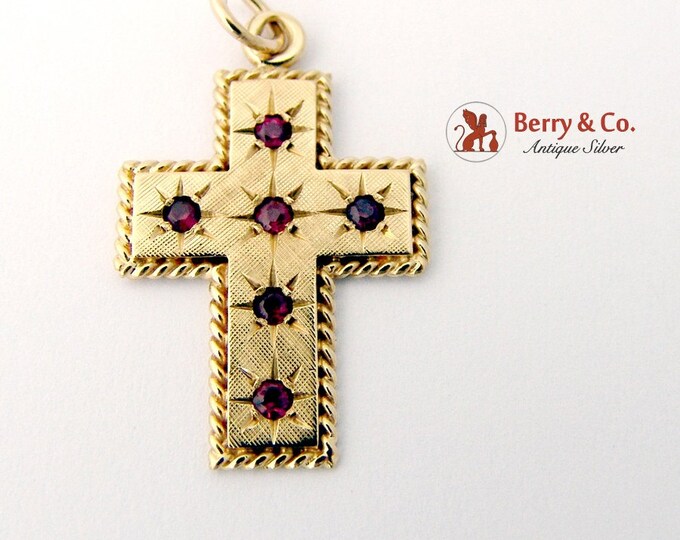 Retro Cross Pendant Ruby 14 K Yellow Gold - Etsy