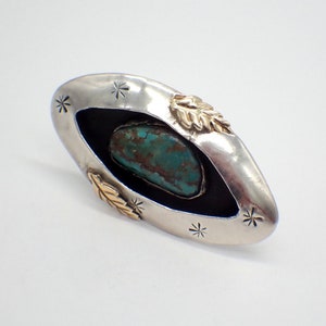Shadow Box Turquoise Ring Sterling Silver 14K Gold Accents - Etsy
