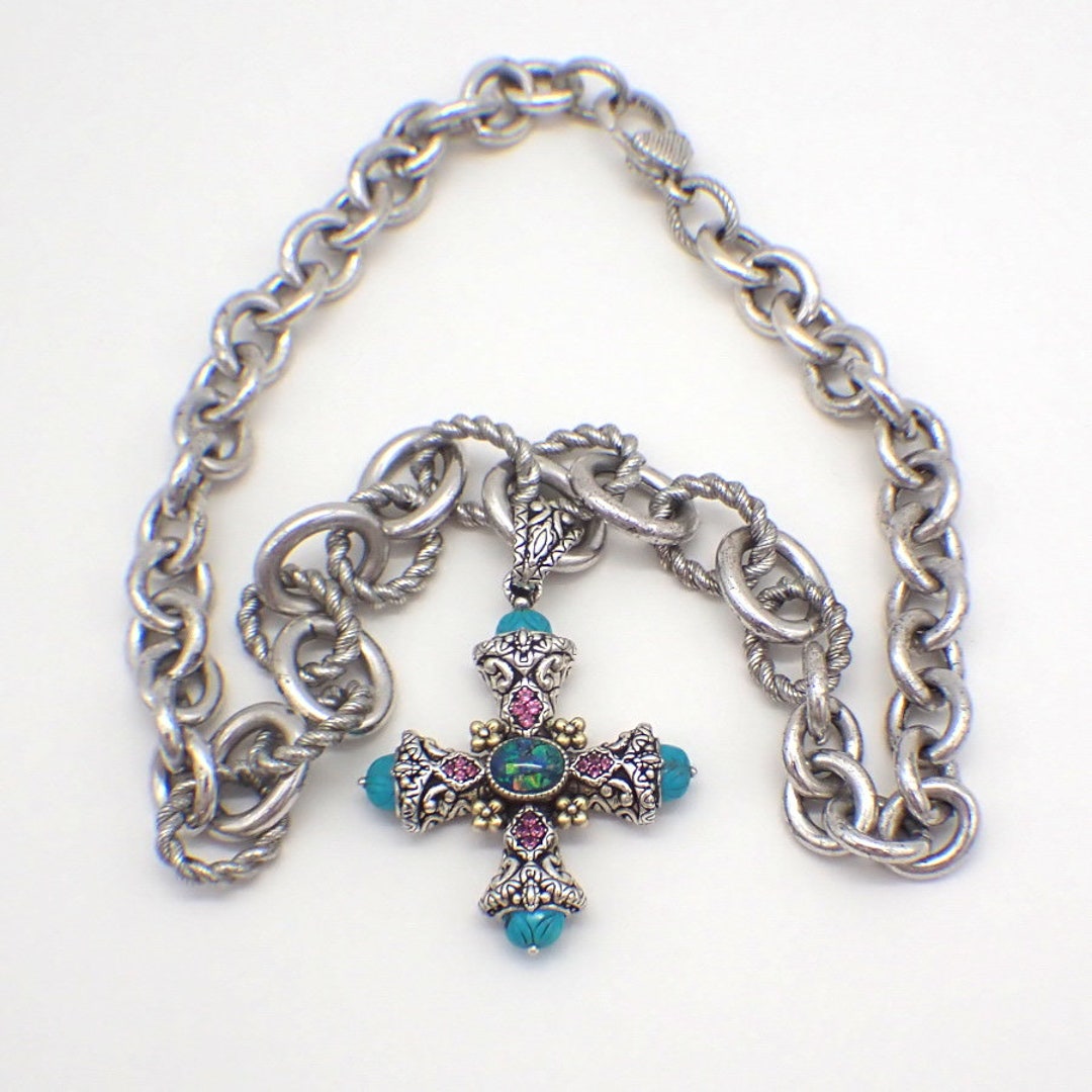Barbara Bixby Cross Pendant Necklace Judith Ripka Sterling Silver 18K ...