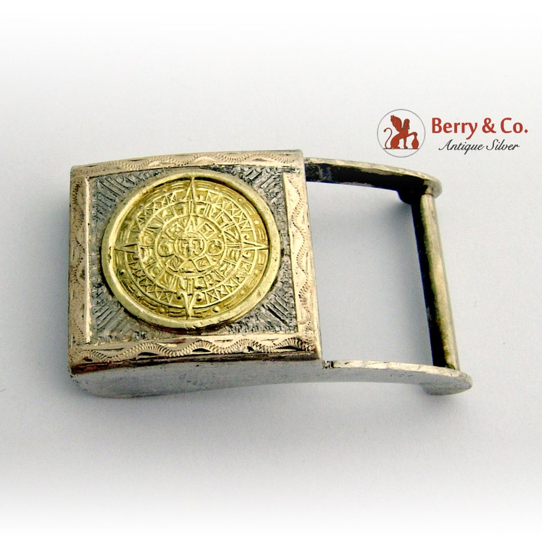 Gold Tone Mayan Calendar Belt Buckle Plata De Jalisco Sterling Silver ...