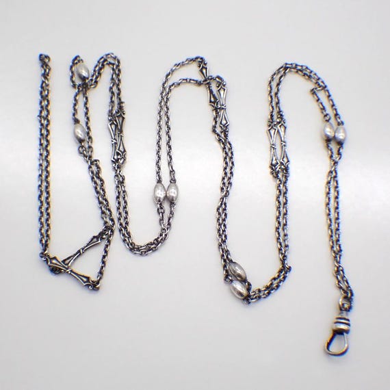 Extra Long Station Chain Necklace Sterling Silver - Gem