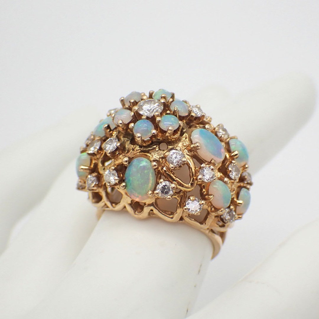 Opal Diamond Bombay Ring 14K Yellow Gold - Etsy