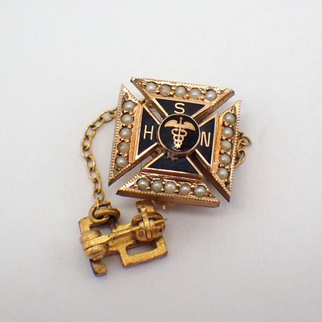 Fraternity Cross Pin HSN Caduceus Gold Filled Seed Pearls Enamel - Etsy