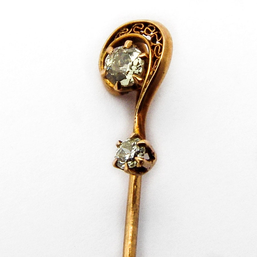 Antique Victorian Old Mine Cut Diamond Gold Question Mark Stick Pin ...