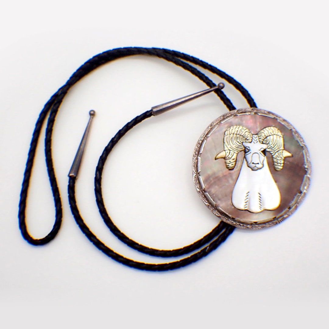 Effie Qualo Zuni Bighorn Bolo Tie Sterling Silver Abalone Shell Mother ...