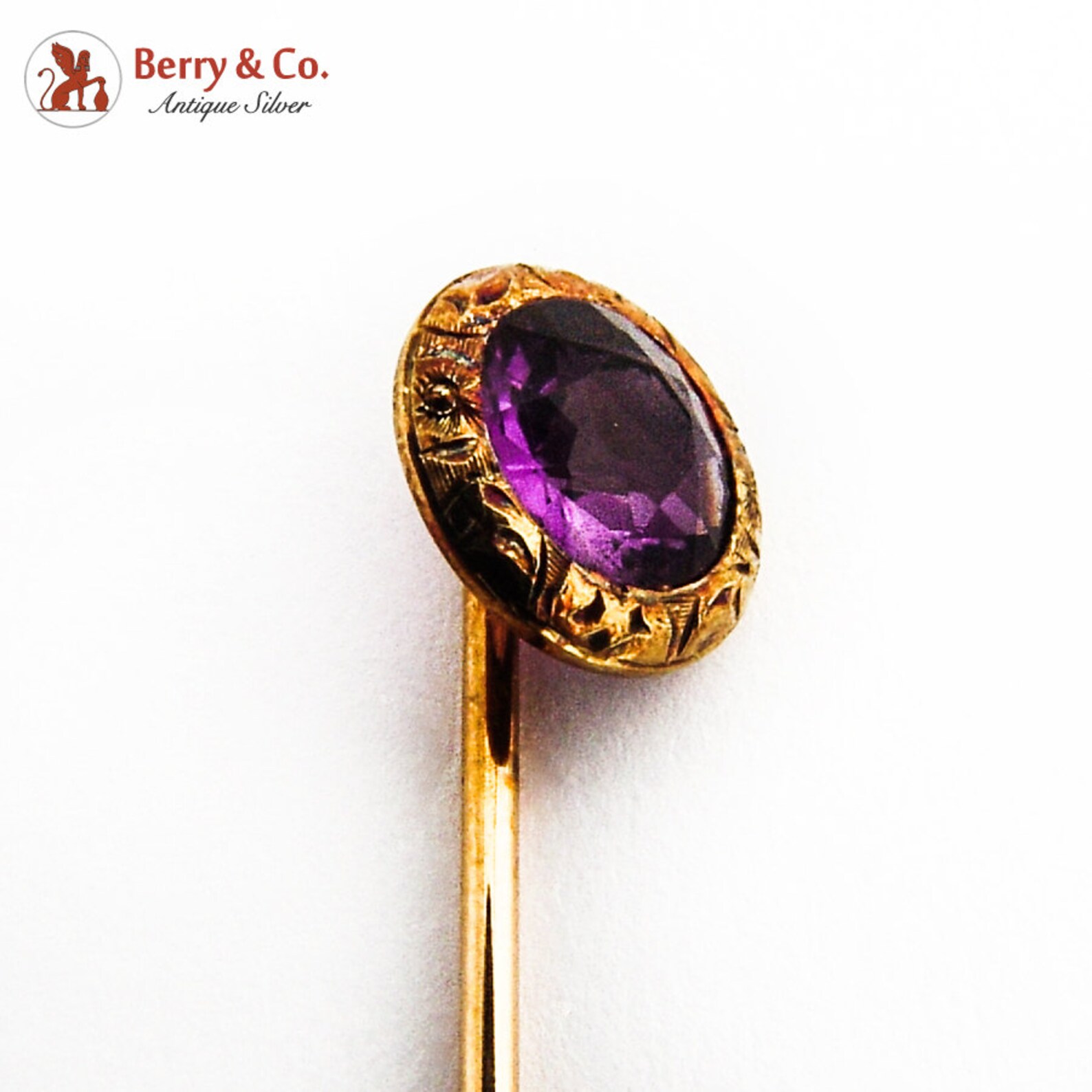 Antique Round Ornate Amethyst Stick Pin 14K Gold 1890 - Etsy