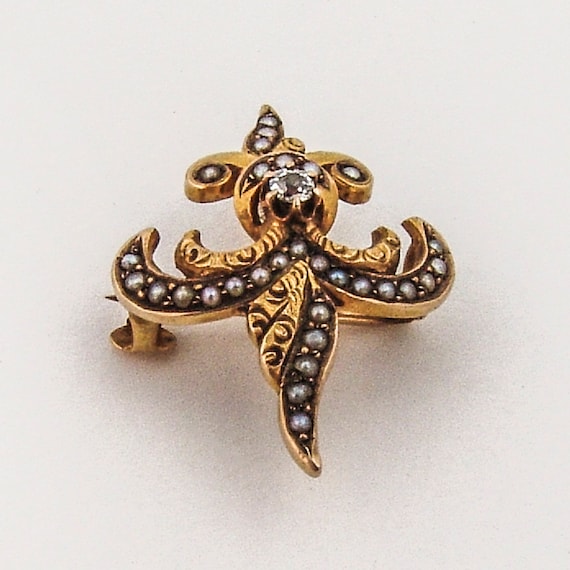 Antique Fleur De Lis Watch Brooch Pin 18 K Gold Seed Pearls - Etsy