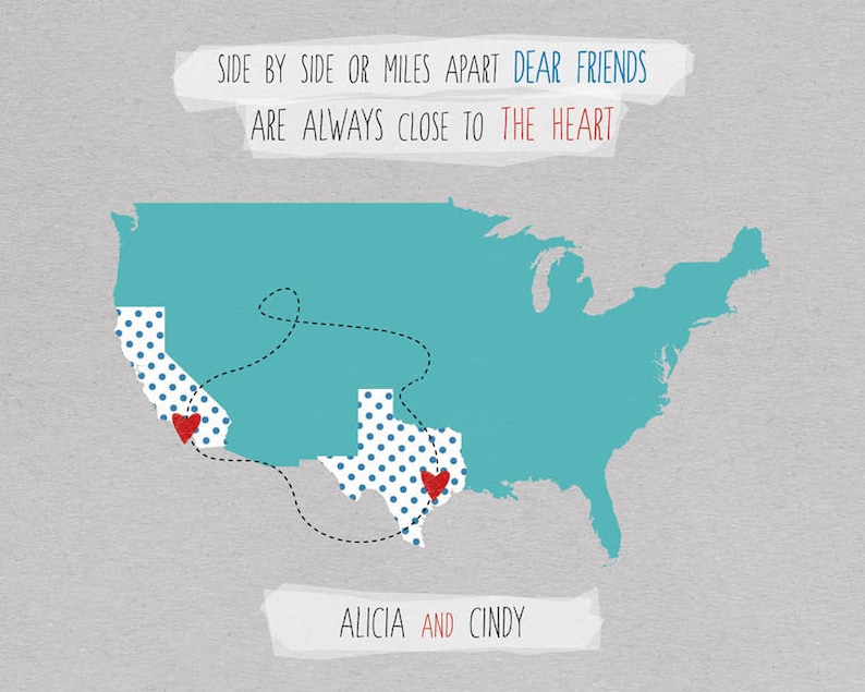 Long Distance Friendship - Custom World Map - Long Distance ...