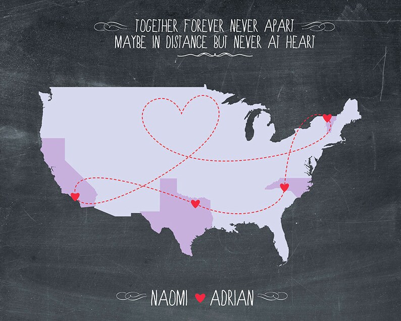 Long Distance Friendship Chalkboard Love Map Family - Etsy