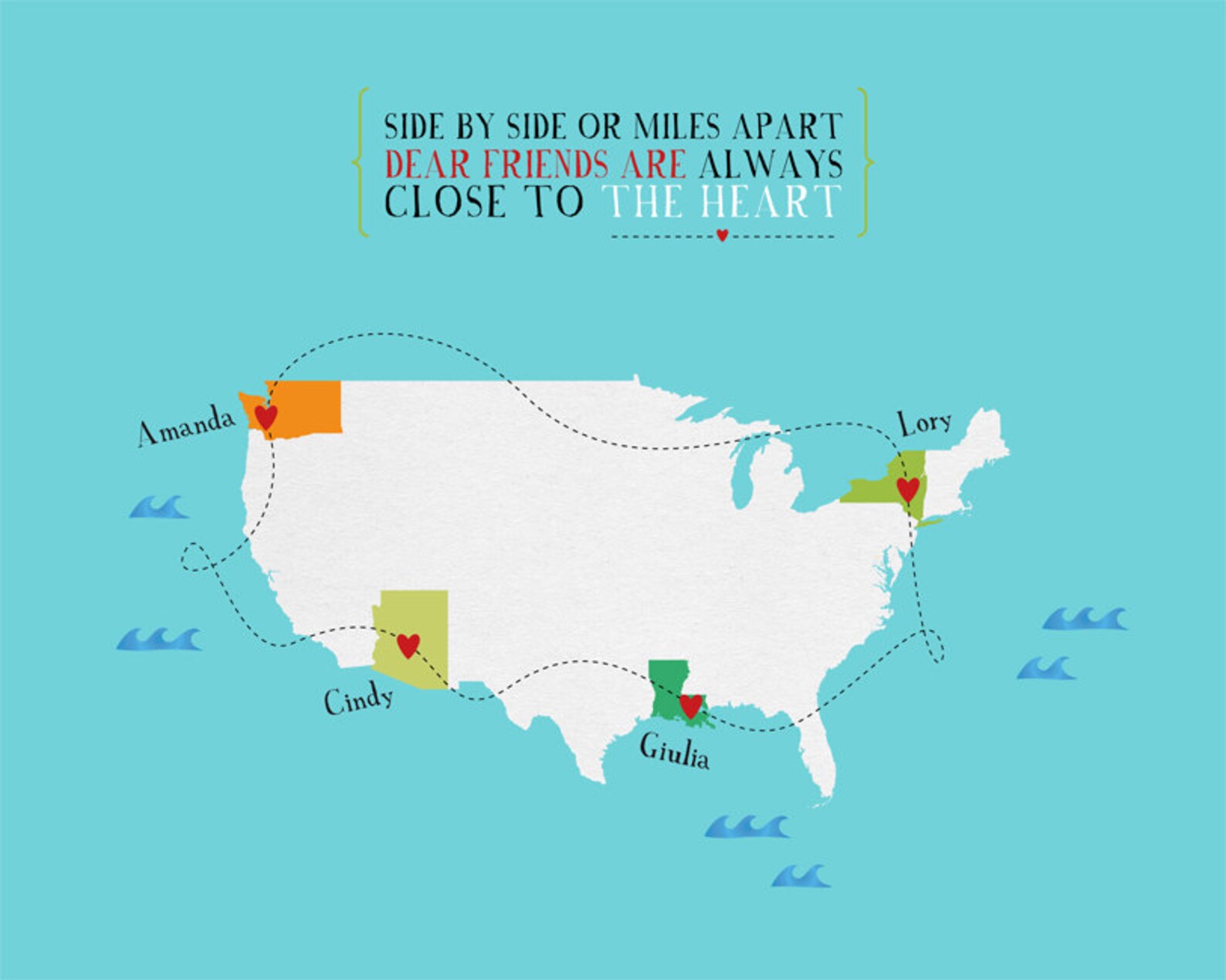 Long Distance Map - Friendship Map - Relationship Map - Wedding Guest ...