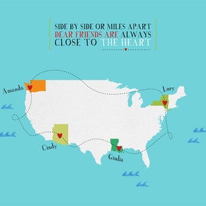 Long Distance Map - Friendship Map - Relationship Map - Wedding Guest ...