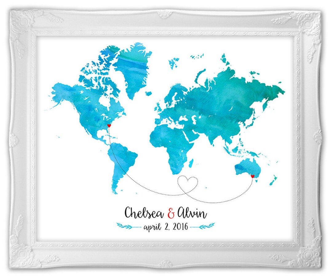 Wedding Guest Book Map - Watercolor Custom Map - Personalized Guestbook ...