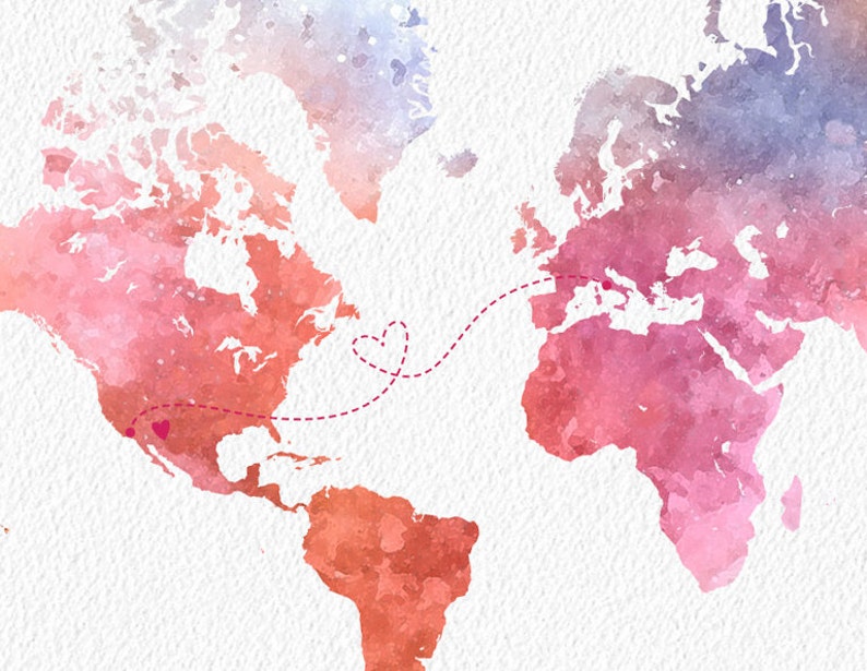 Custom World Map - Wedding Map - Long Distance - Watercolor Map ...