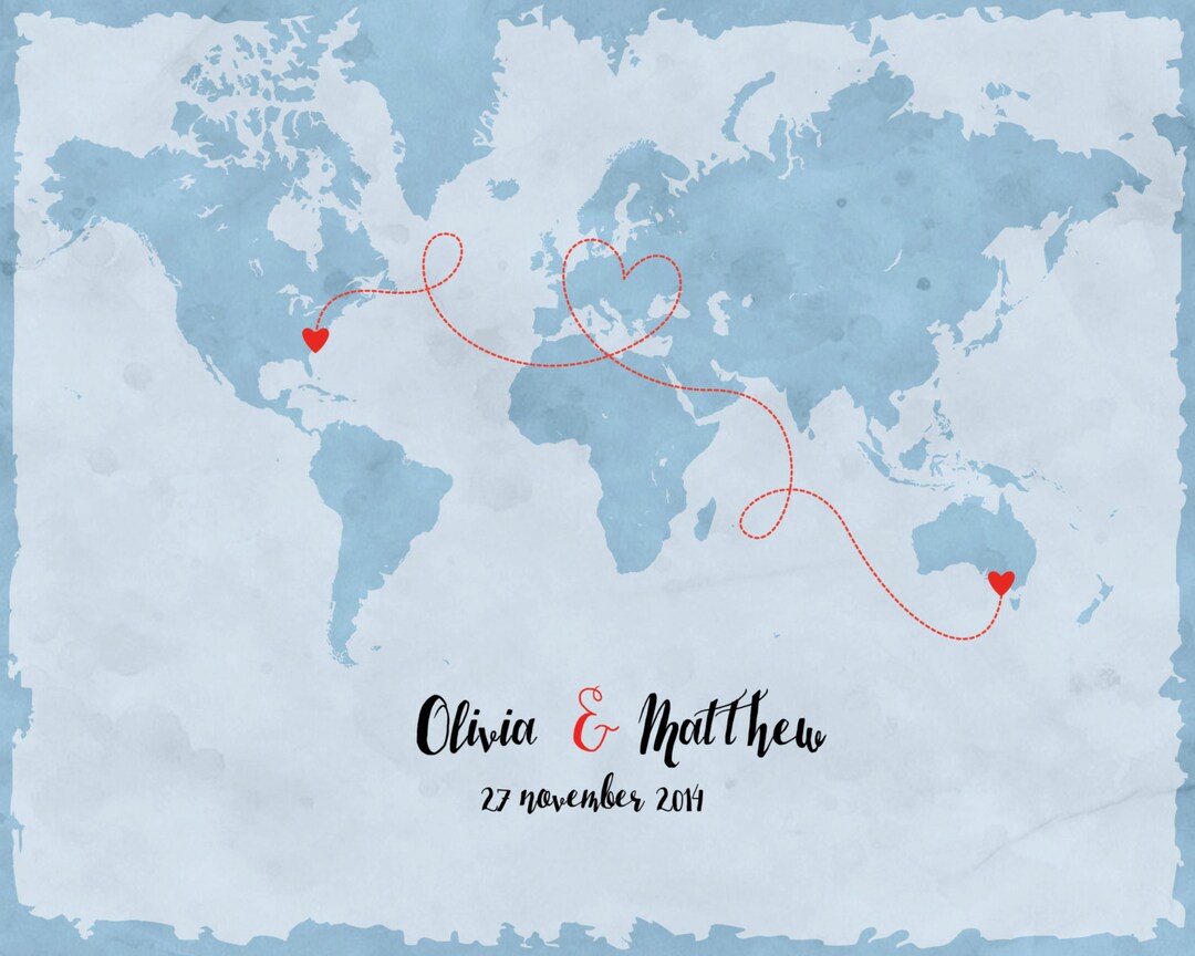 Wedding Guest Book Map - Watercolor Custom World Map - Long Distance ...