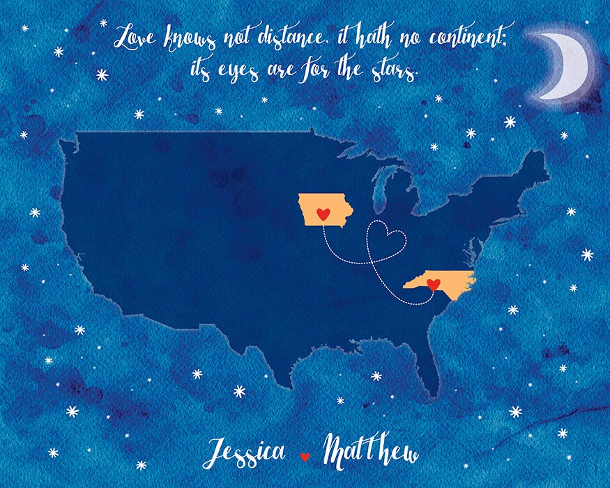 Custom Map Guestbook Map Long Distance Personalized Relationship Quote ...