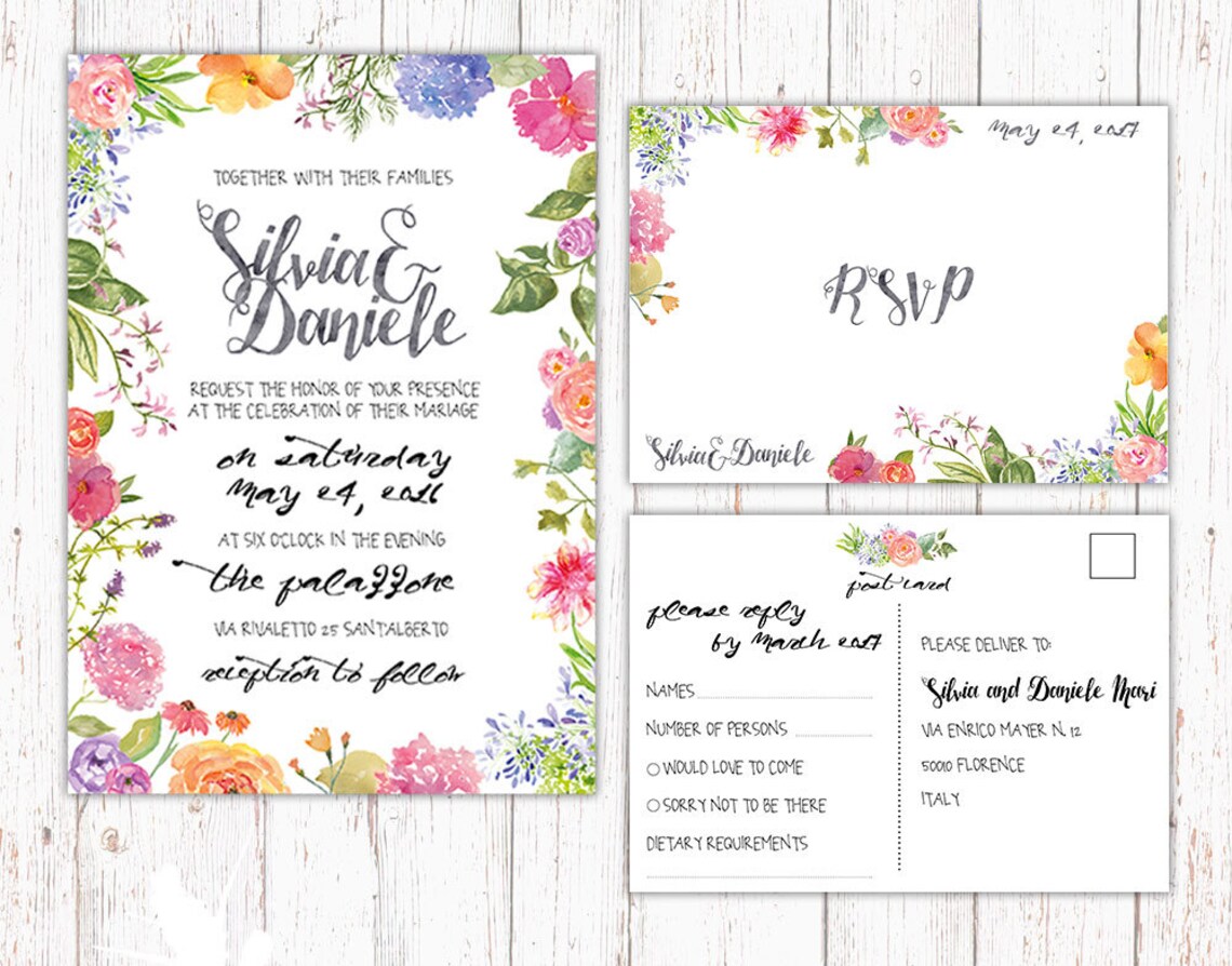 Invitation Kit Wedding Printable Digital File Custom Set/suite Floral ...