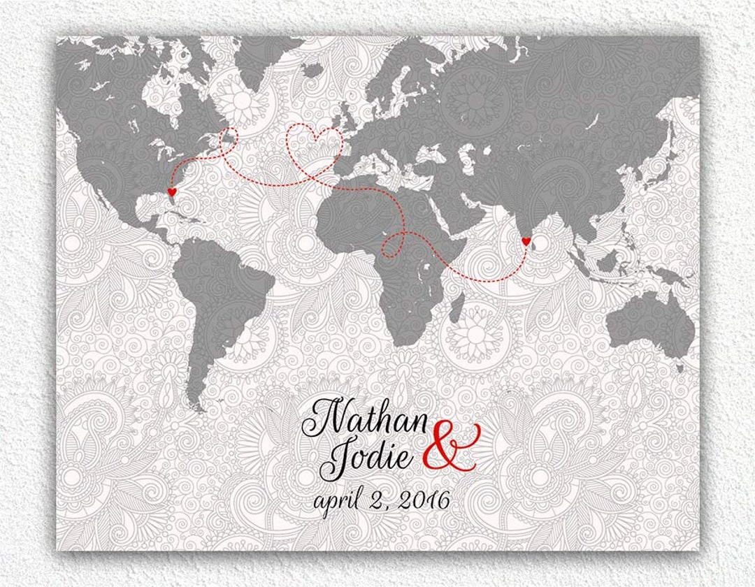 Custom World Map Pattern Map Custom Map Long Distance Friendship Love ...