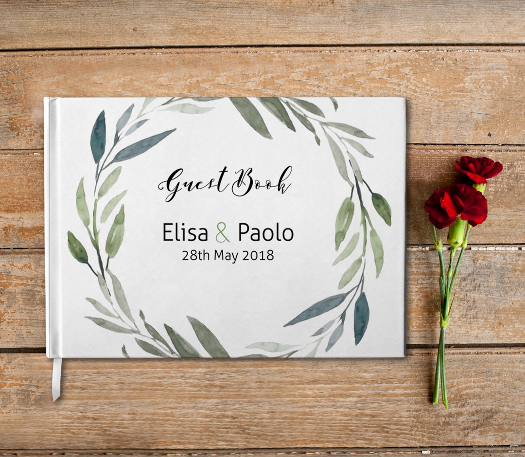 Botanical Wedding Guest Book - Greenery Guestbook Custom - Green Floral ...