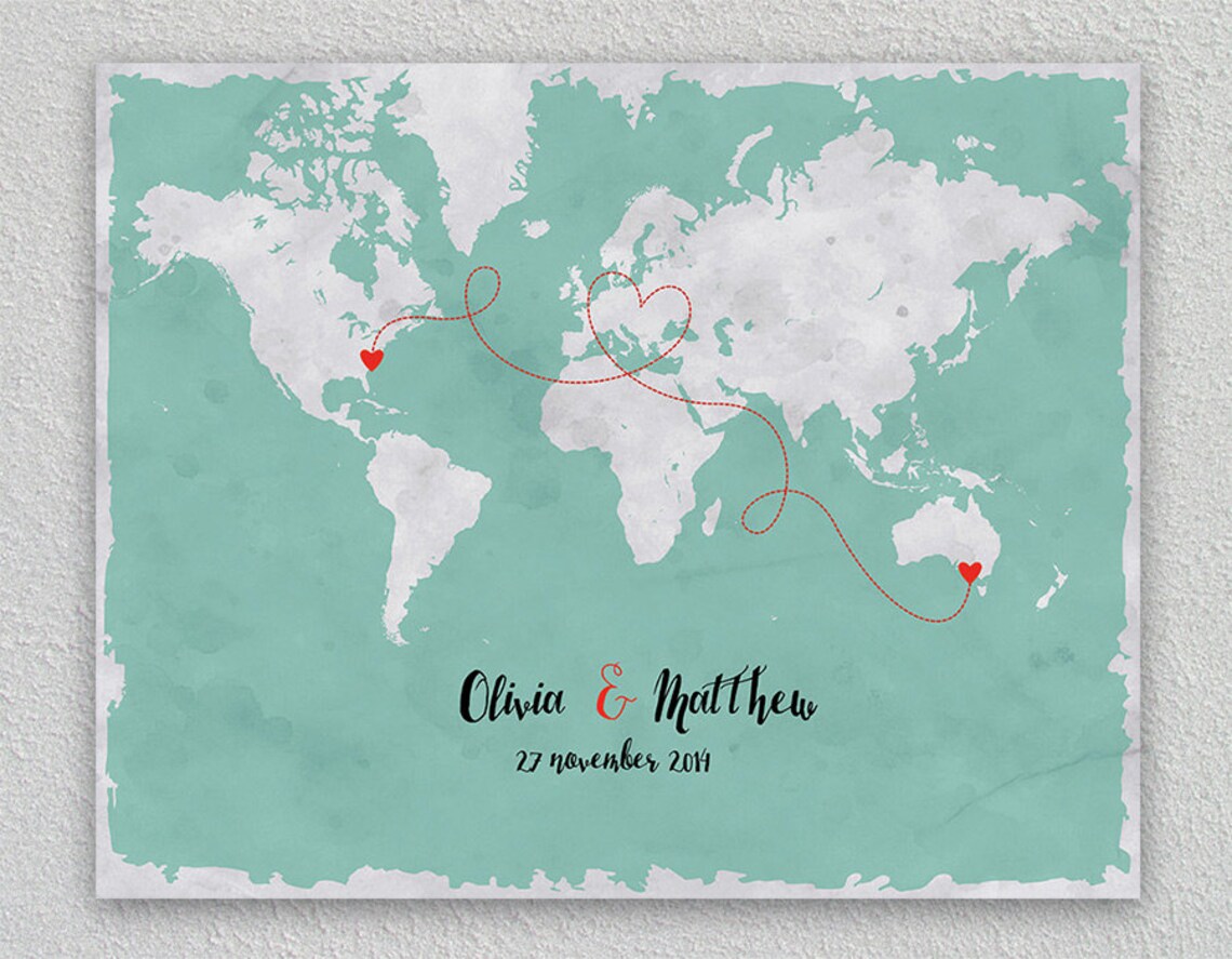Wedding Guest Book Map - Custom Map Gift - Custom World Map ...