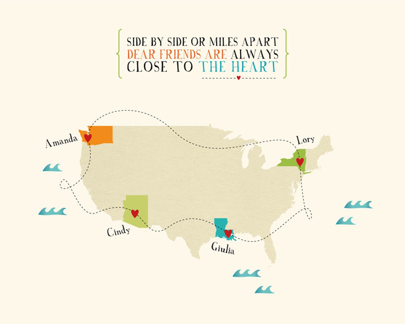 Long Distance Map - Friendship Map - Relationship Map - Wedding Guest ...