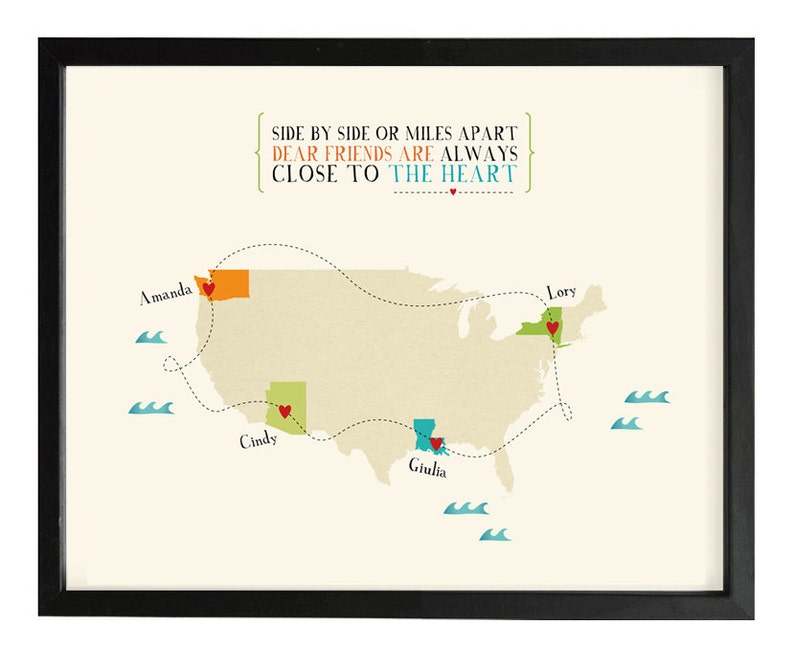 Long Distance Map - Friendship Map - Relationship Map - Wedding Guest ...