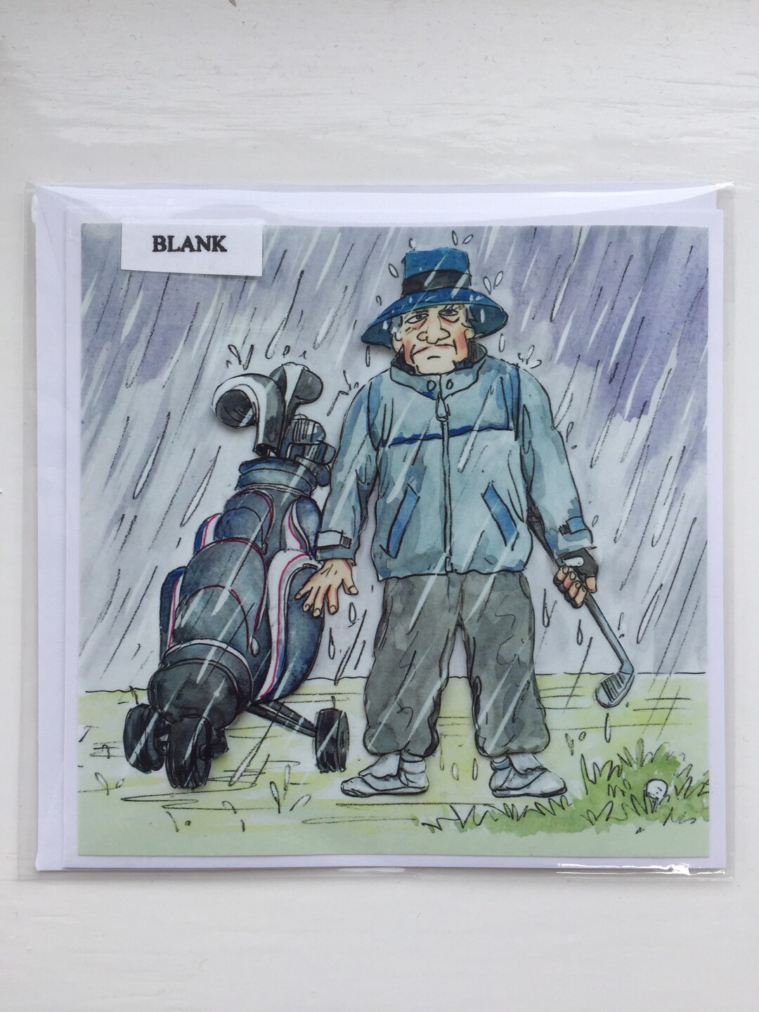 Golfing in the Rain, Grumpy Golfer, Golf Greetings Card, Decoupage 3d ...