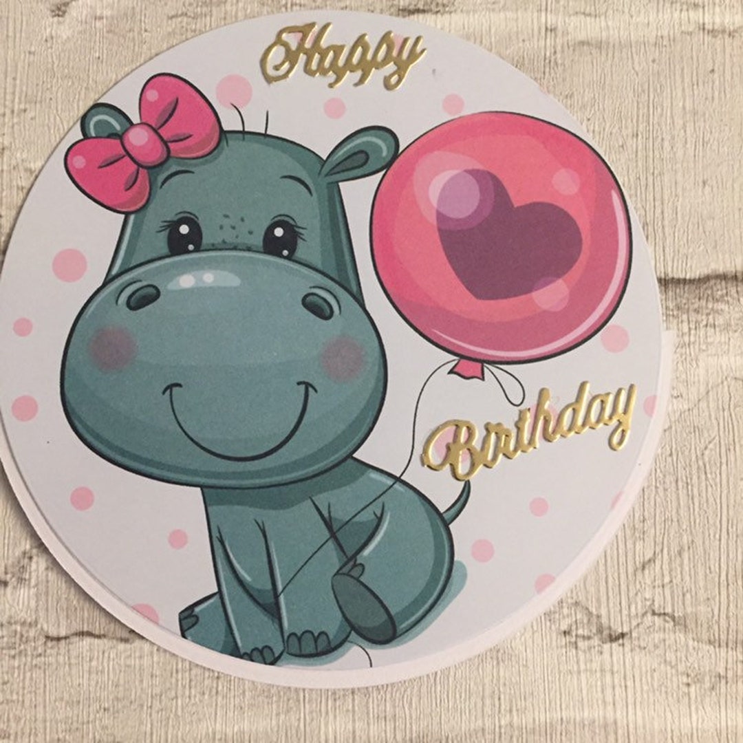 Hippopotamus Birthday Card, Hippo Birthday Card, Circular Rocker Card ...